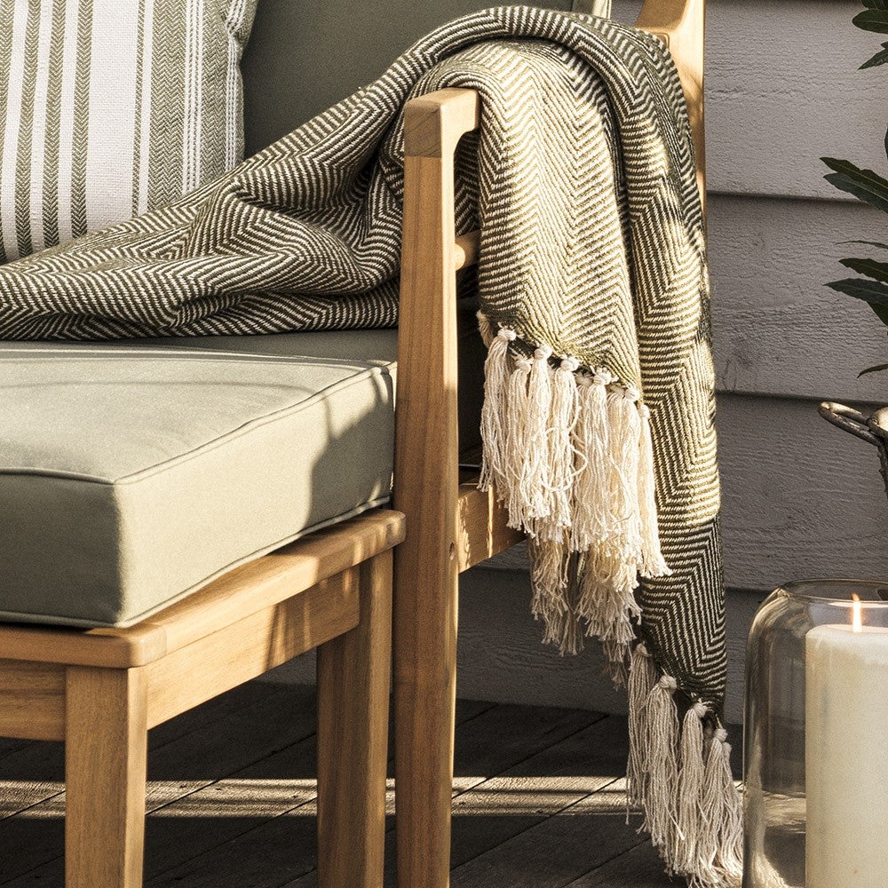 Herringbone Woven Throw Green 140x190cm - The Cotswold Company