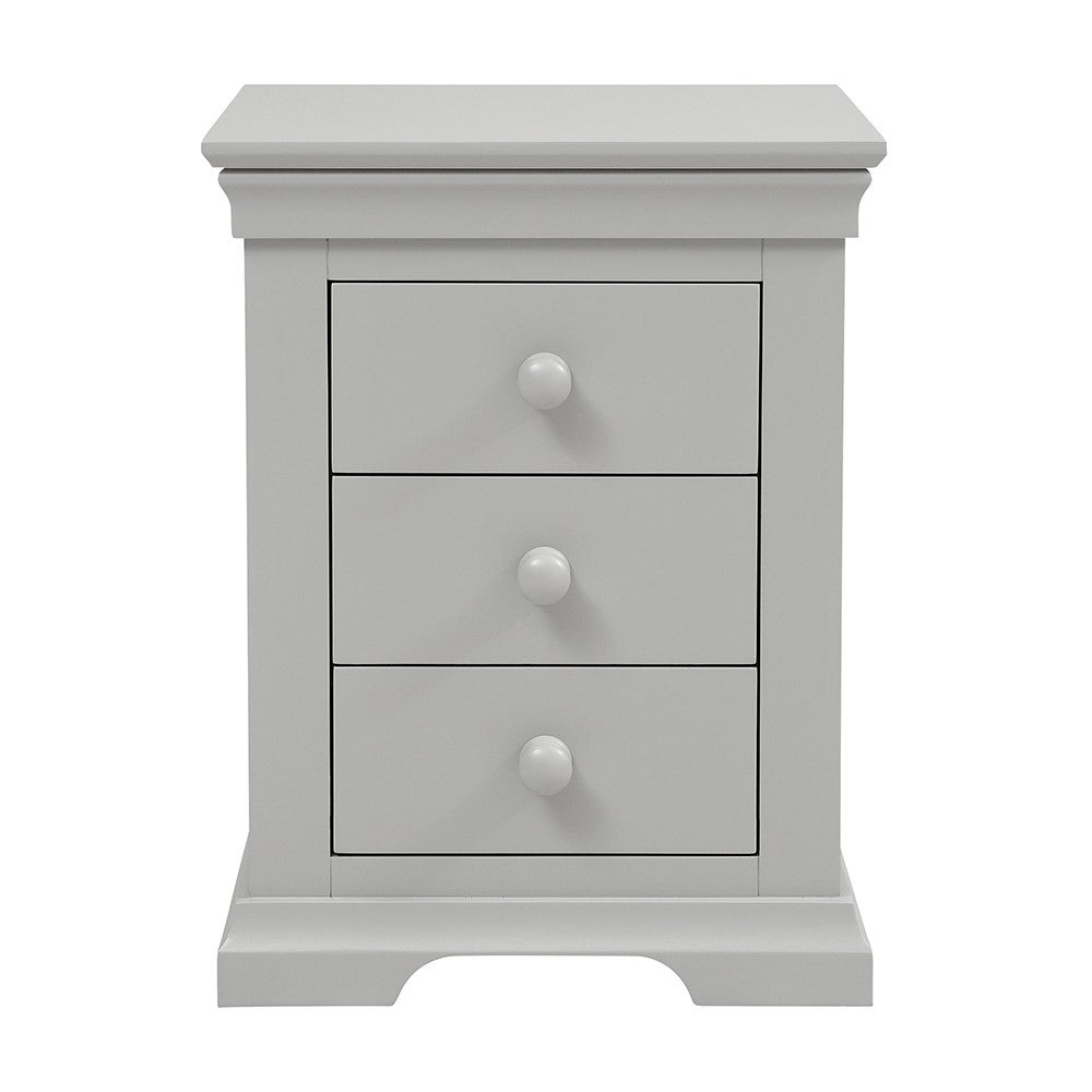Chantilly Pebble Grey 3 Drawer Bedside Table