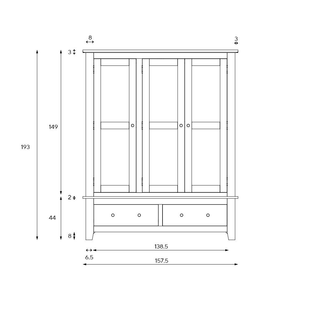 Chester Pure White Triple Wardrobe