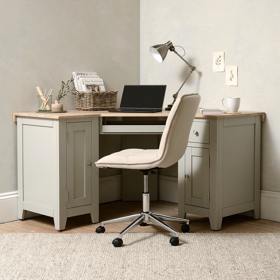 Chester Dove Grey Corner Desk - The Cotswold Company