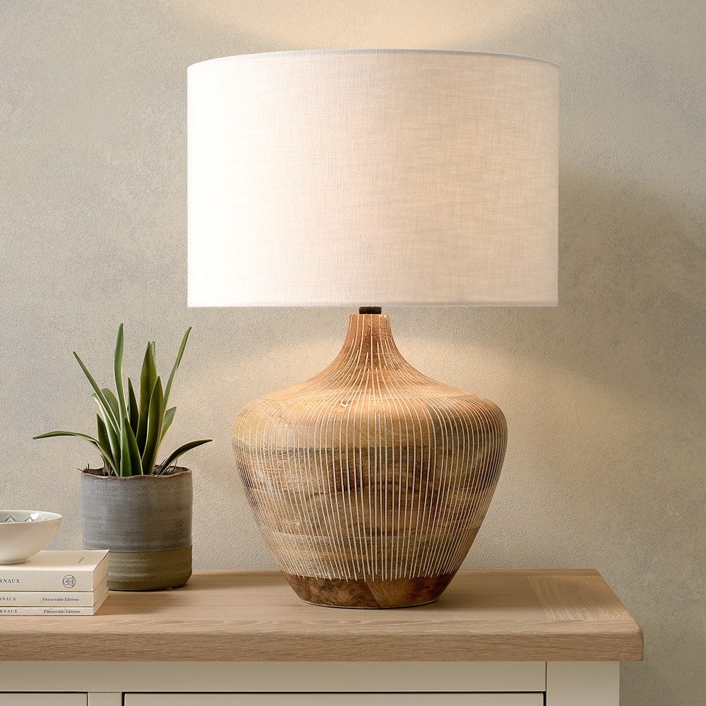 Manaia White Wash Textured Wood Table Lamp - The Cotswold Company