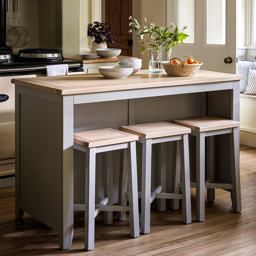 Chester Dove Grey Breakfast Bar Island and Stools Set - The Cotswold ...