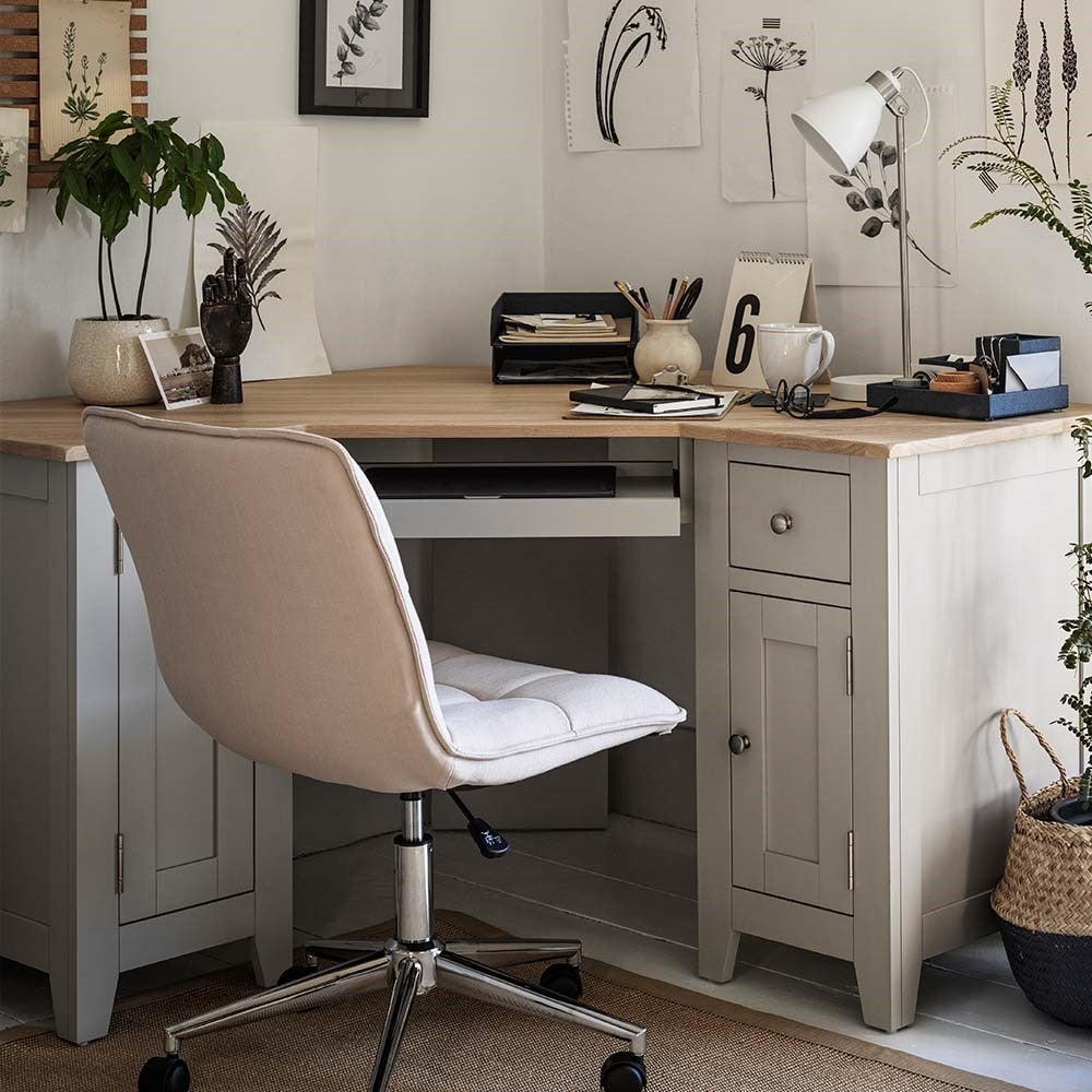 Chester Dove Grey Corner Desk - The Cotswold Company